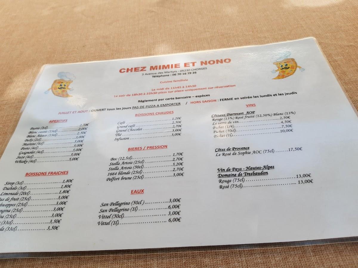 Menu at Chez Mimi Et Nono restaurant, Chorges, Grand Rue