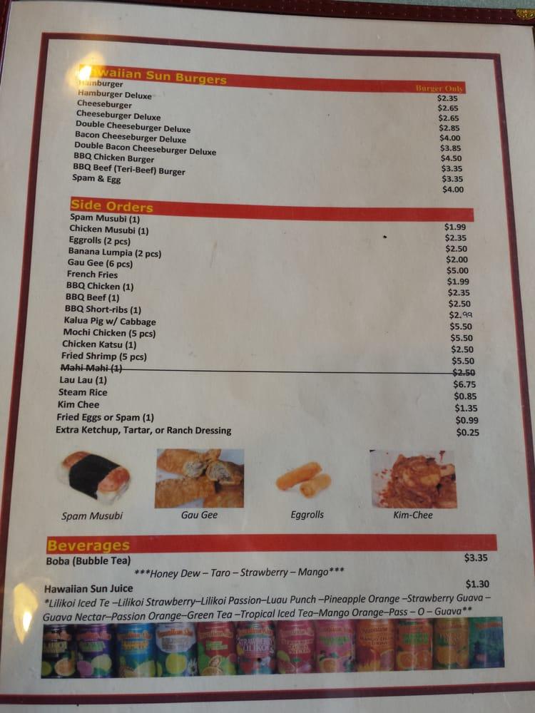 Menu at Hawaiian Sun BBQ, Everett