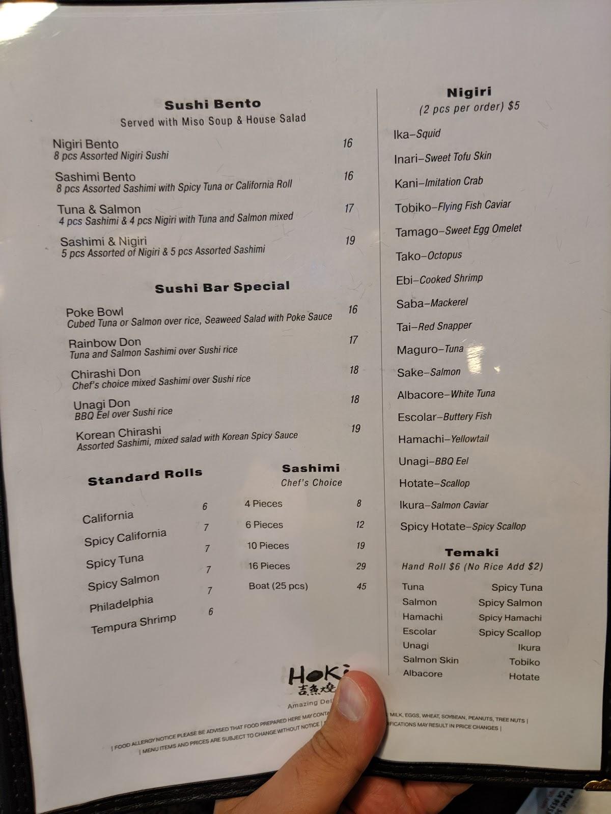 Menu at Hoki Korean BBQ & Japanese Cuisine, Modesto