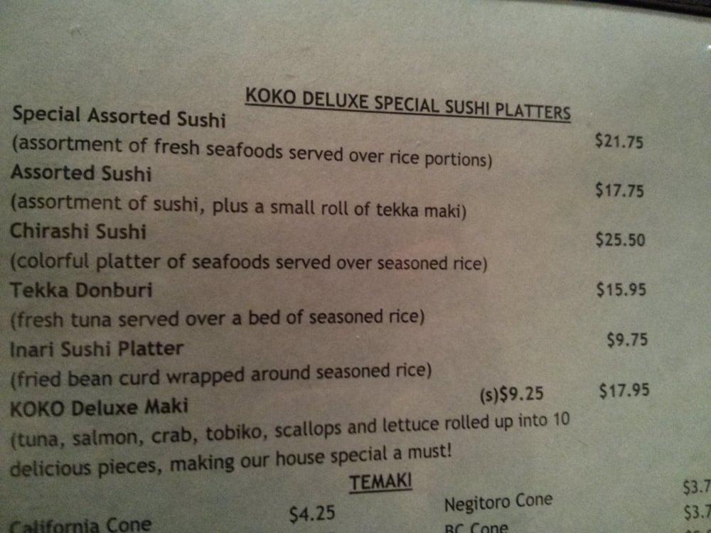 Menu at Koko Japanese Restaurant Ltd, Vancouver