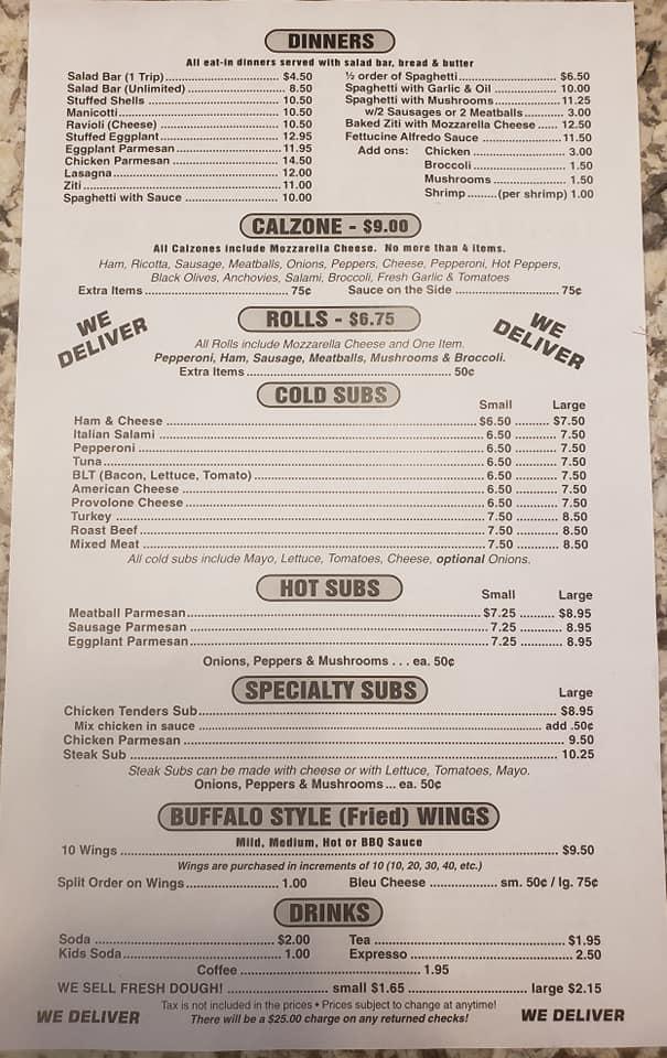 Menu at Magro's pizzeria, Norwich