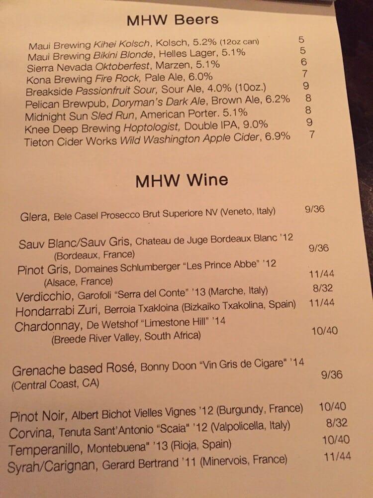 Menu at Mud Hen Water pub & bar, Honolulu, Waialae Ave