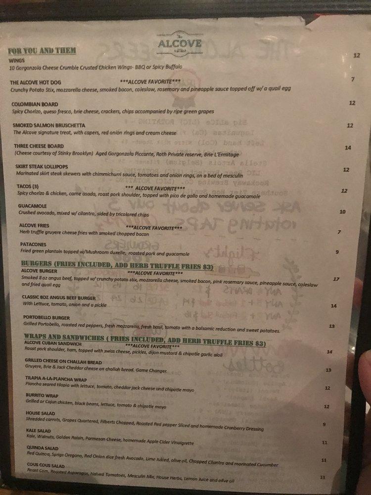 Menu at The Alcove pub & bar, New York City