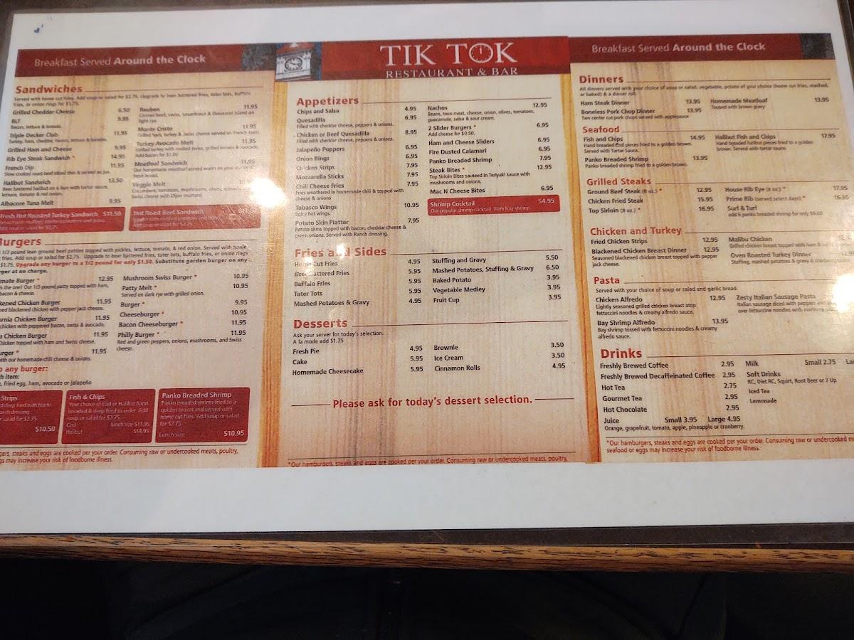 Menu at Tik Tok Restaurant and Bar Division, Portland, SE Division St