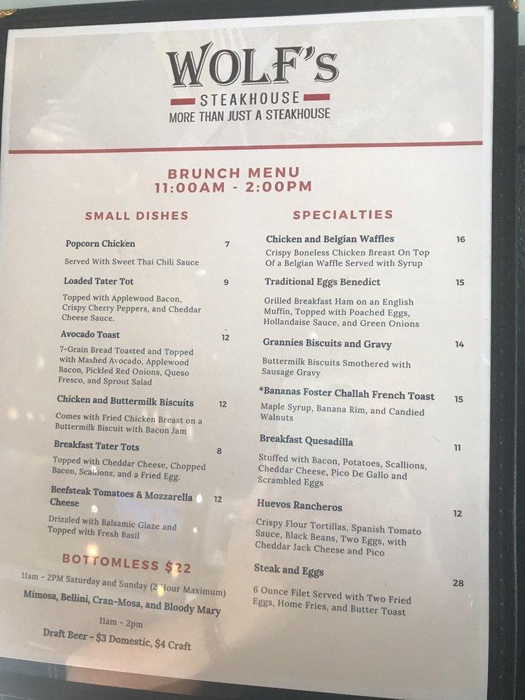 Menu at Wolf's Steakhouse, Cooper City, Stirling Rd