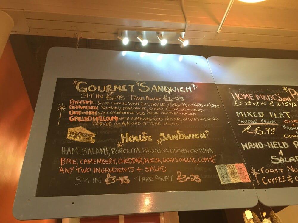 Menu at Deli Zola cafe, Glasgow