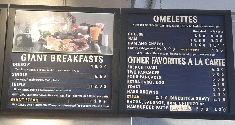 Menu at Giant Hamburgers restaurant, Mesa