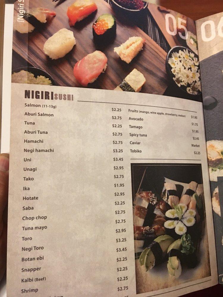 Menu at Hanabi restaurant, Fort Saskatchewan