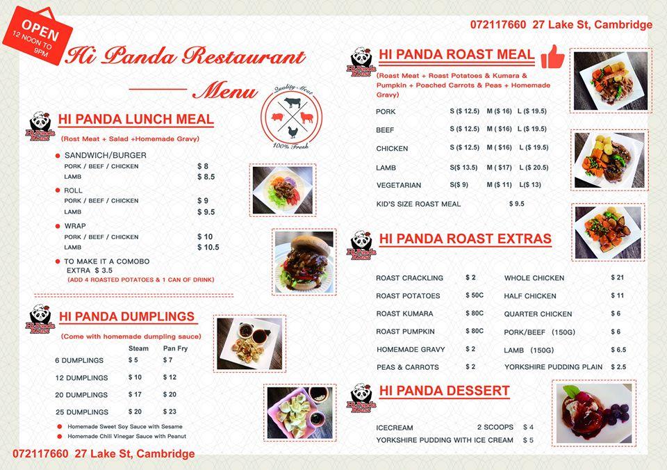 Menu at Hi panda Roast & dumplings restaurant, Cambridge