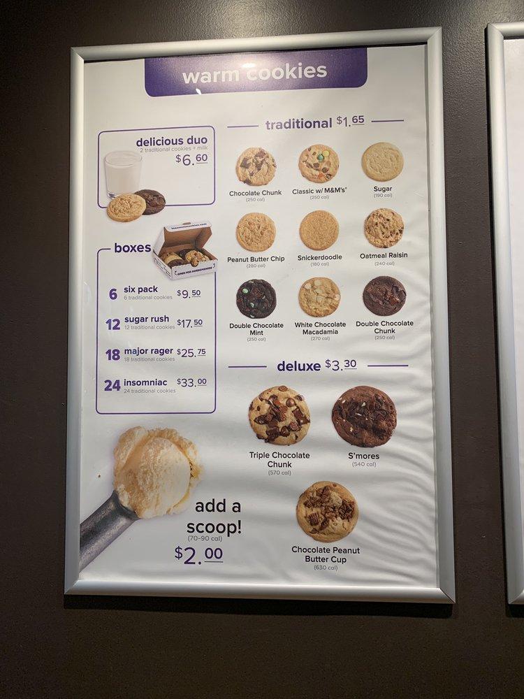 Carta del postres Insomnia Cookies, College Park