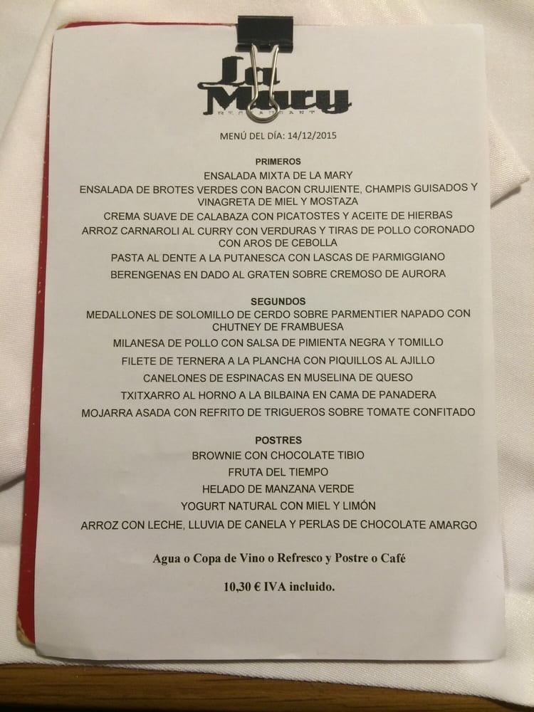 Carta del restaurante La Mary Bilbao, Bilbao