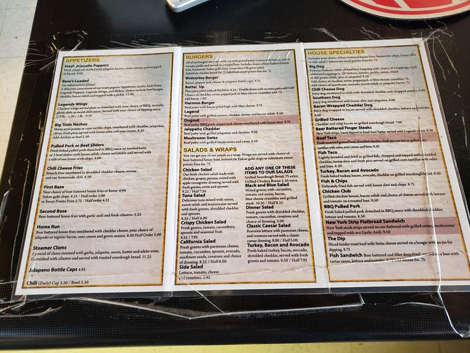 Menu at Legends on Main pub & bar, Weiser