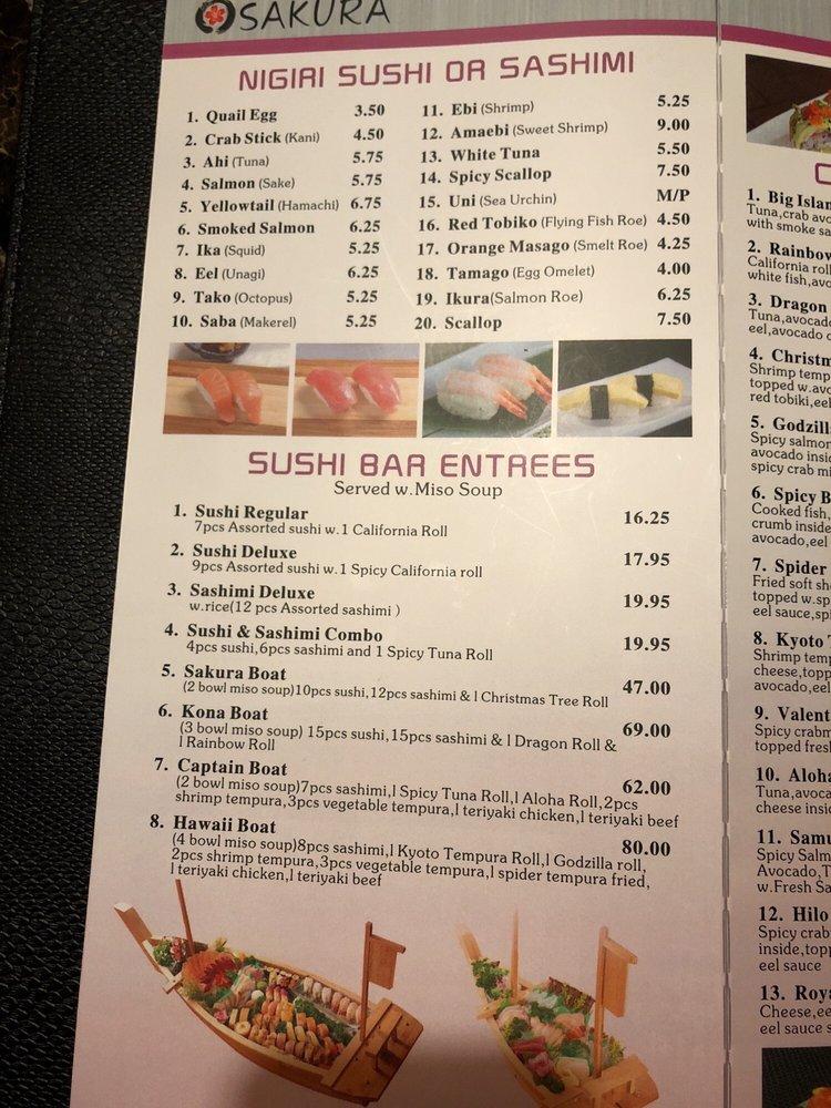 Menu at Sakura Sushi & Grill restaurant, Hilo, 200 Kanoelehua Ave