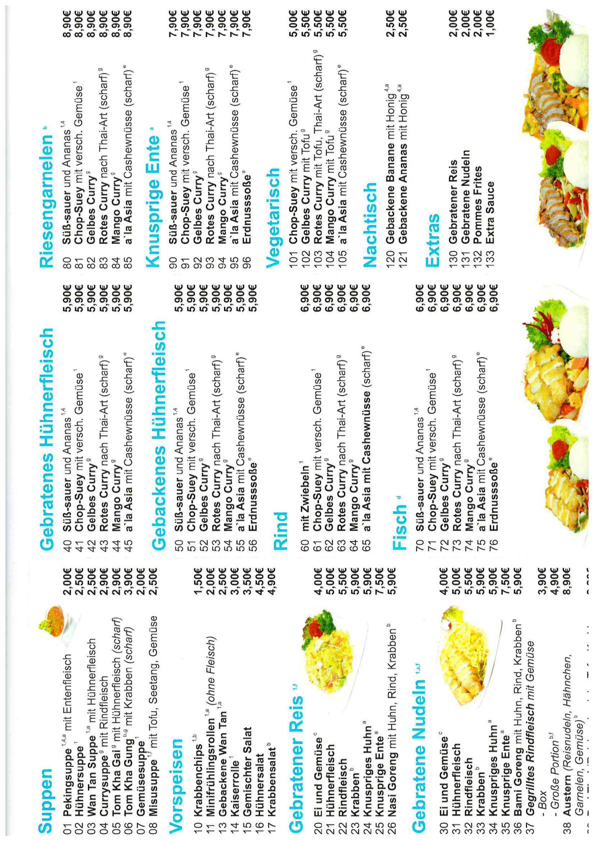 Menu at ASIA LUONG restaurant, Hanover