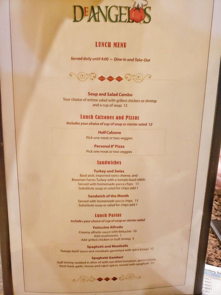 Menu at DeAngelo's Italian Creole Restaurant, Bloomington