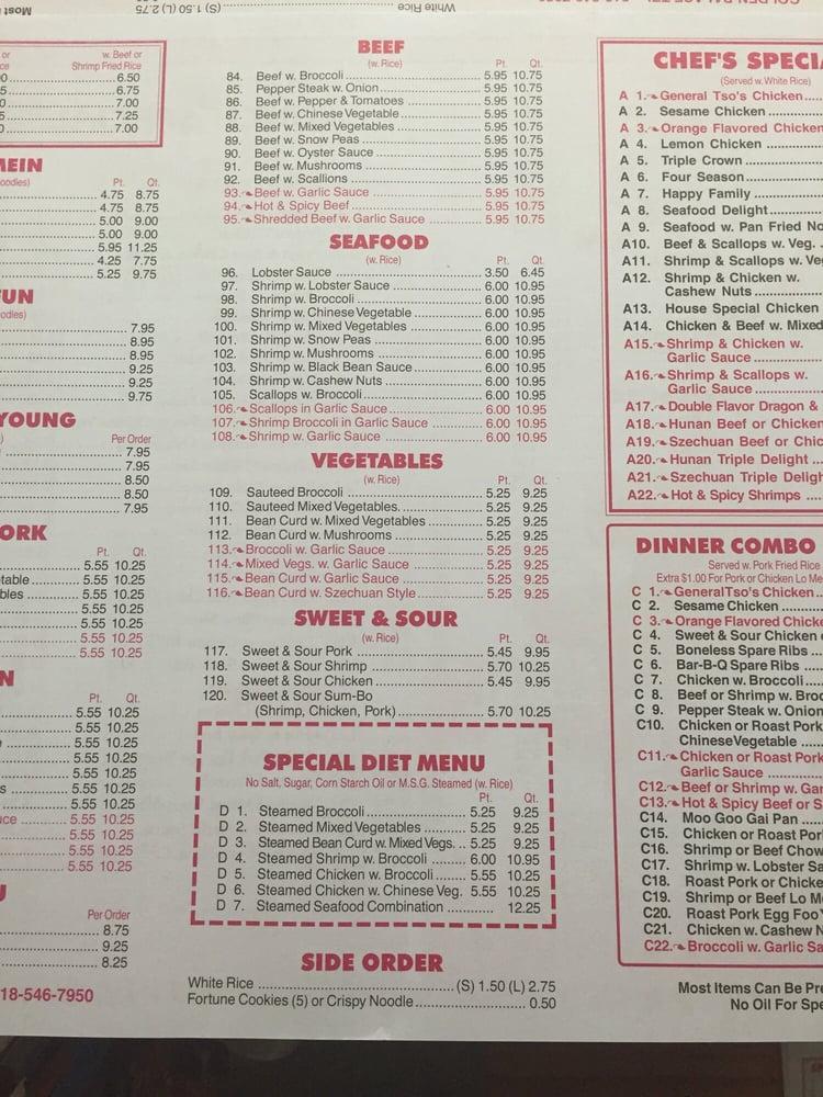 Menu at Golden Palace restaurant, Port Henry
