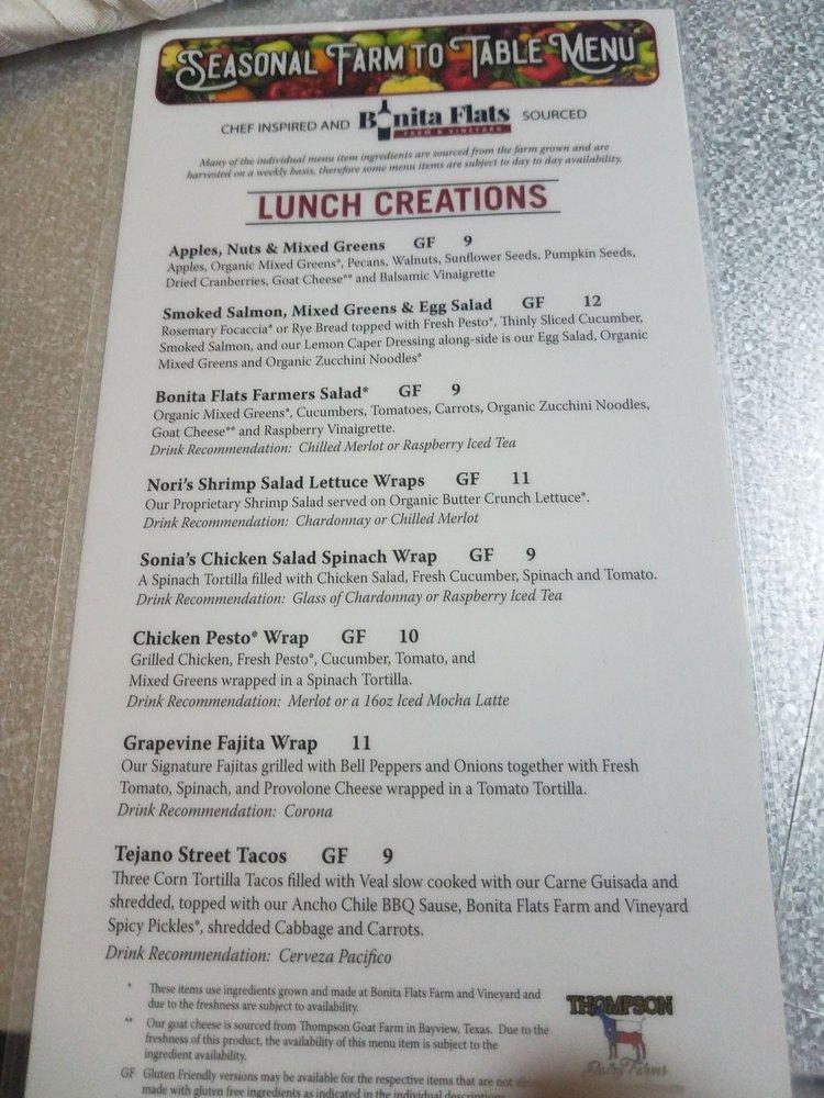 Menu at Grapevine Cafe, South Padre Island
