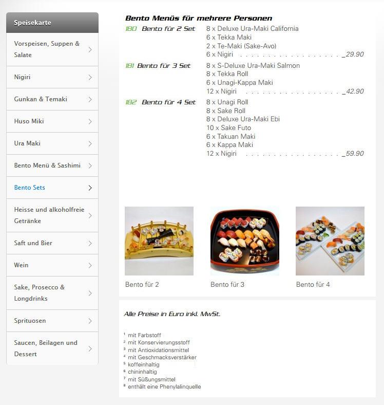 Menu at Kon-Ya Sushi restaurant, Neu-Ulm