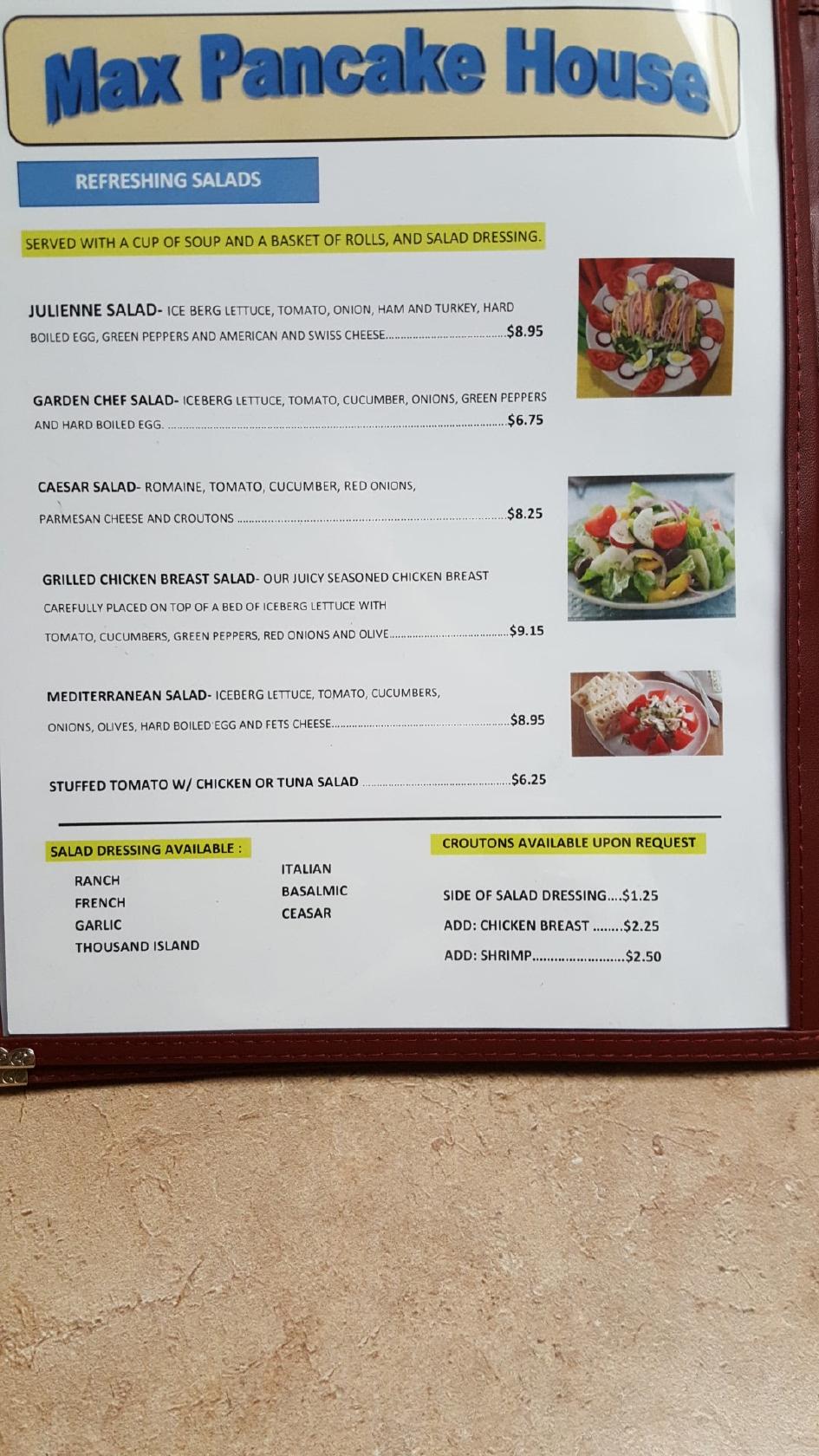 Menu at Max's Pancake House restaurant, Round Lake Park