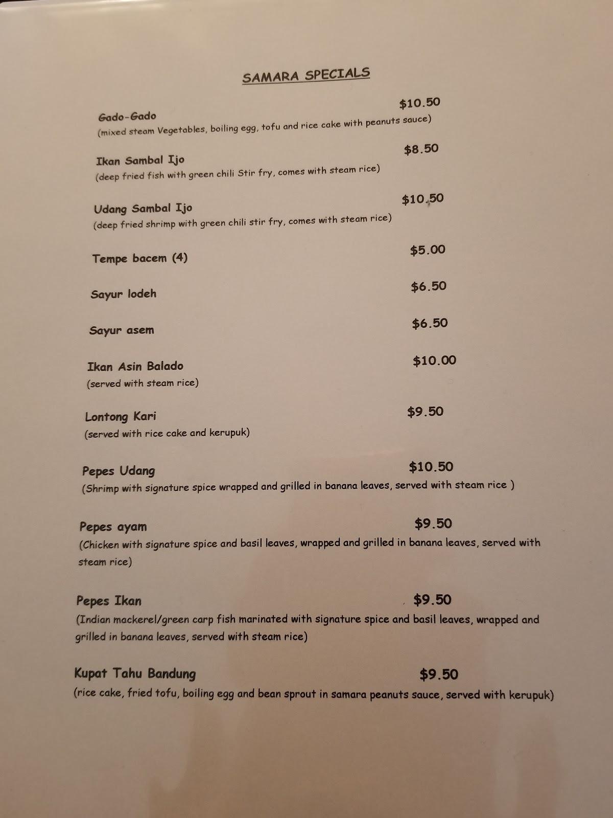 Menu at Samara Kitchen restaurant, Mississauga