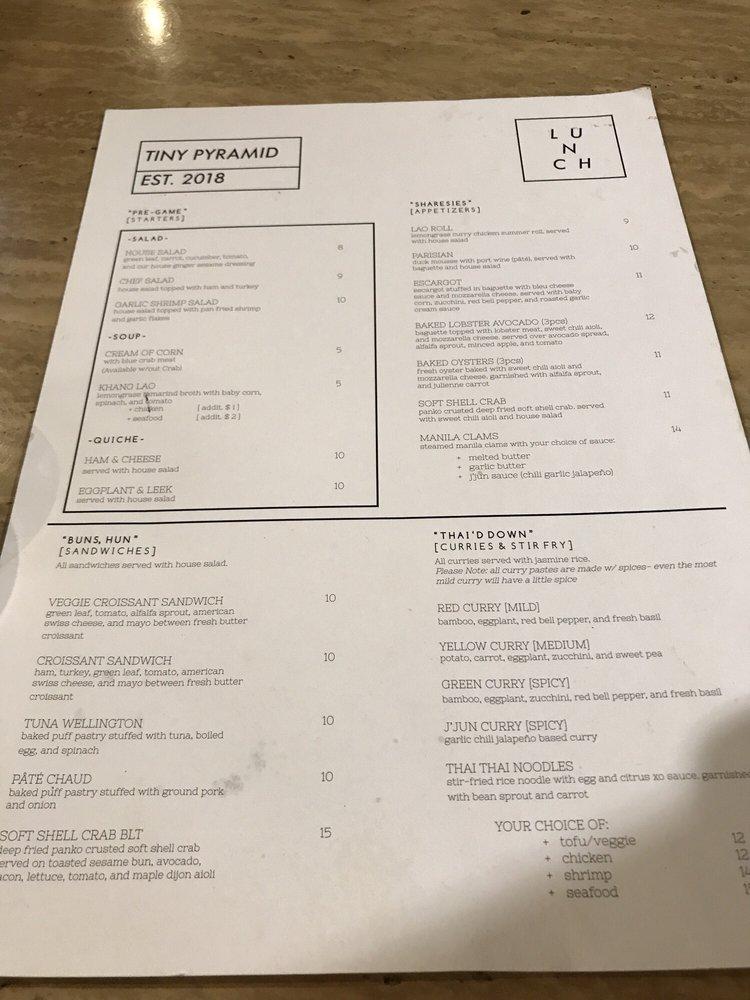 Menu at Tiny Pyramid cafe, Honolulu