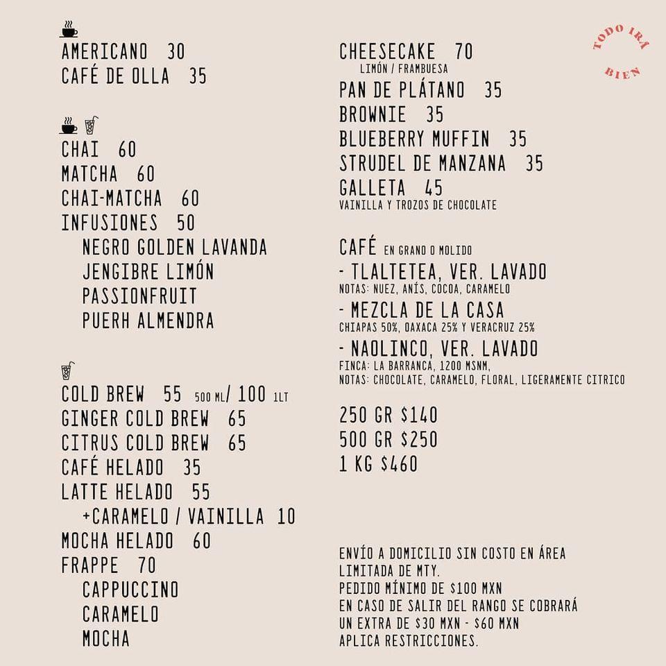 Menu at Black Cafe, Monterrey