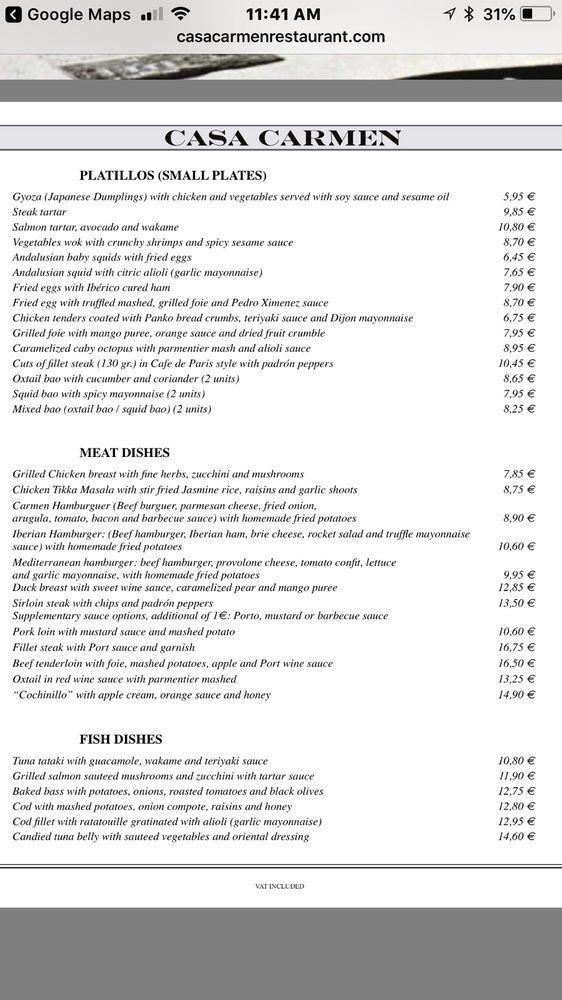 Carta del restaurante Casa Carmen Diagonal Mar, Barcelona, Centro ...