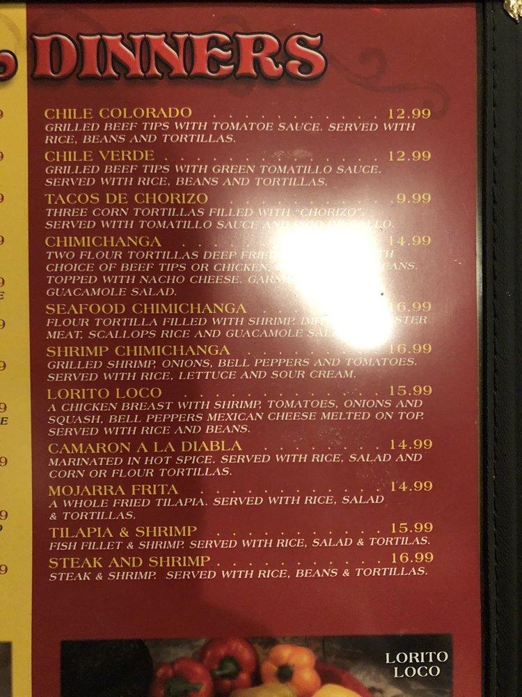 Menu at El Lorito Mexican Grill restaurant, Hopkins