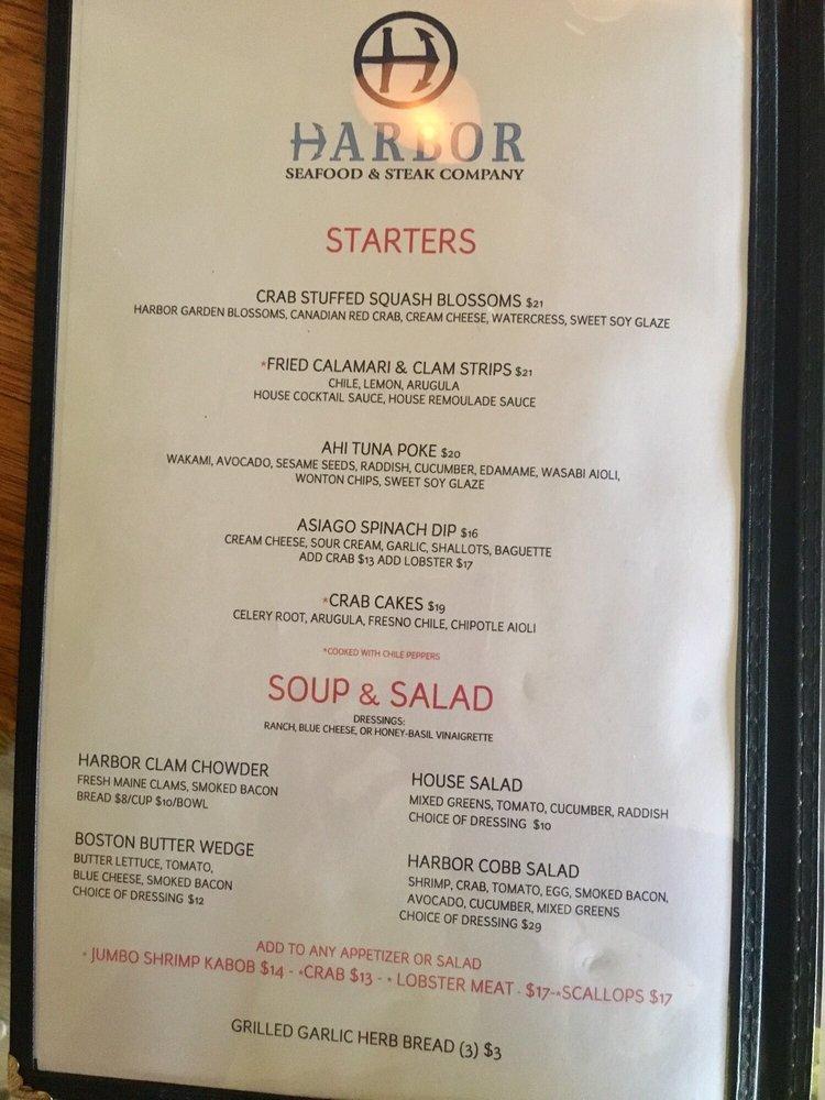 Menu at Harbor Seafood & Steak Co. steakhouse, Salt Lake City