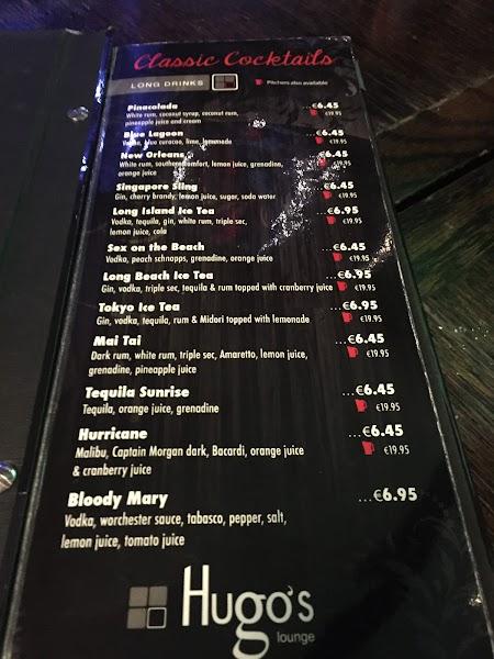 Menu at Hugo's Lounge restaurant, Saint Julian's
