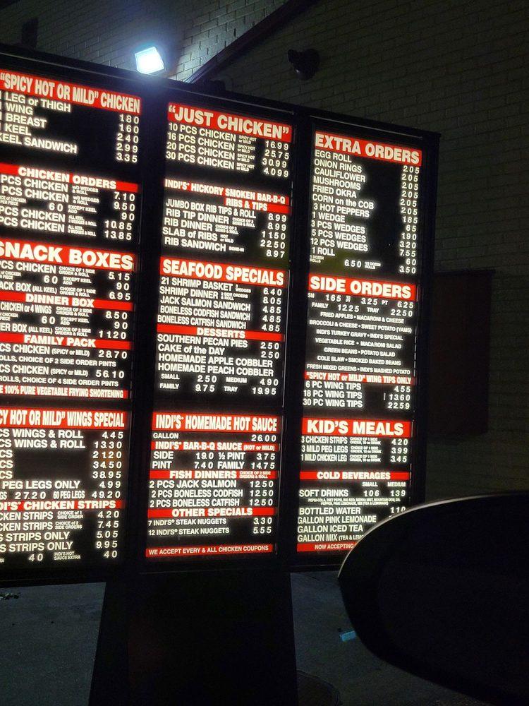 Menu at Indi's Chicken fast food, Louisville, Fern Valley Rd