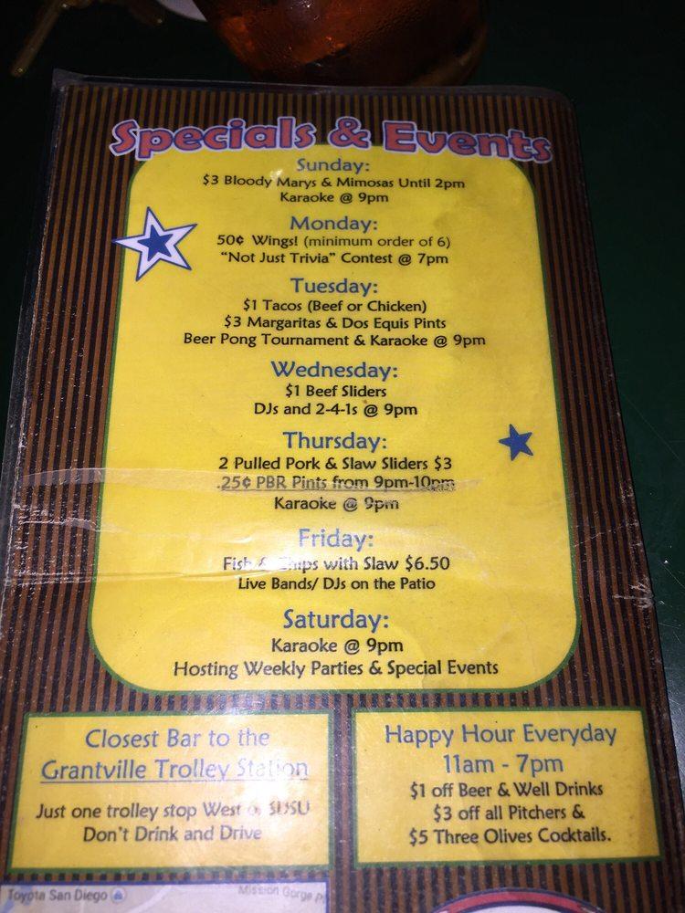 Menu at JT's Tavern pub & bar, San Diego