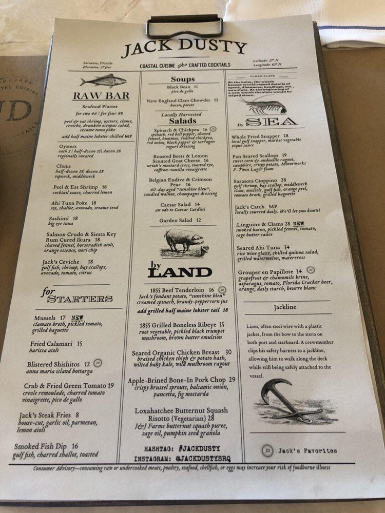 Menu at Jack Dusty pub & bar, Sarasota, Ritz Carlton Dr