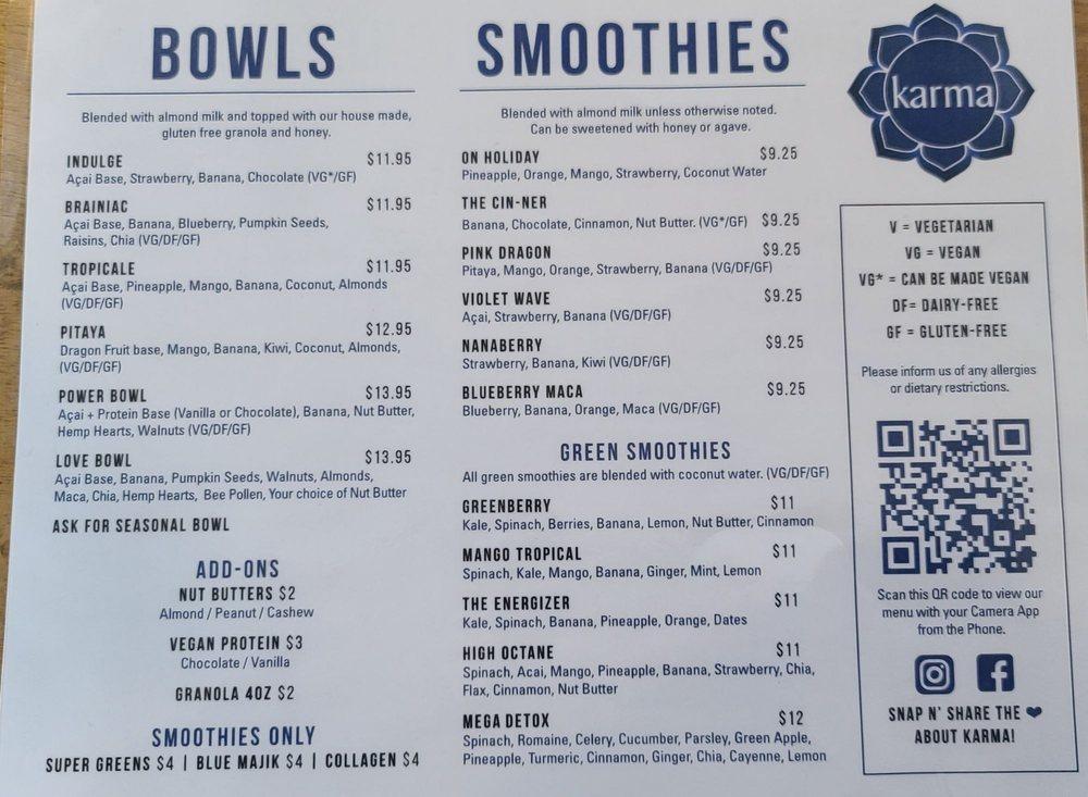 Menu at Karma Eatery pub & bar, Saint Petersburg, 4th St N