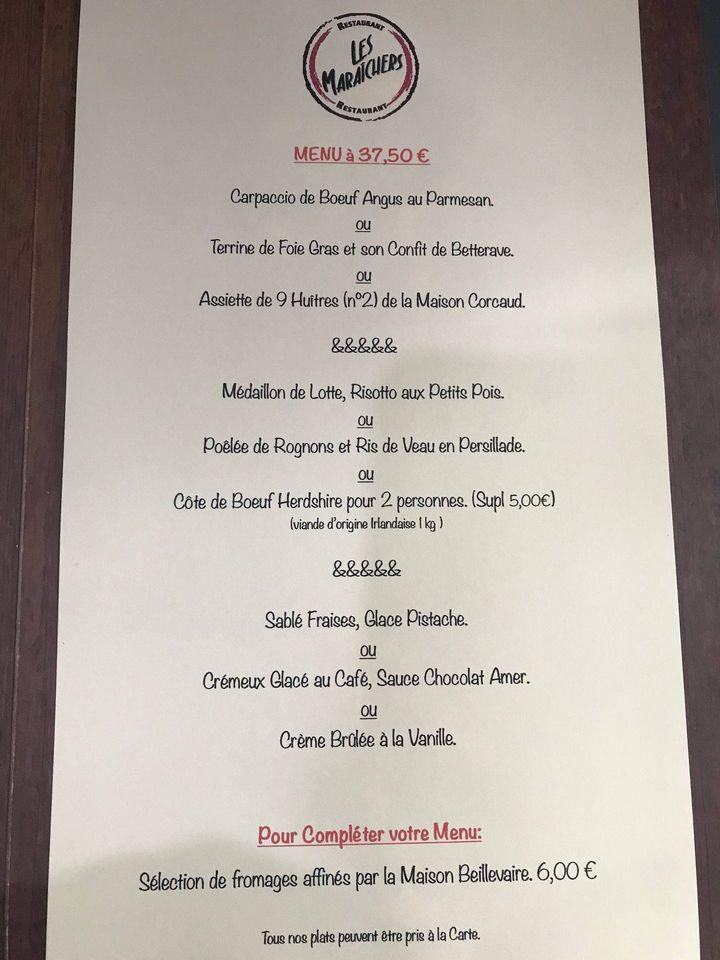Menu au Les Maraichers restaurant, Sainte-Luce-sur-Loire