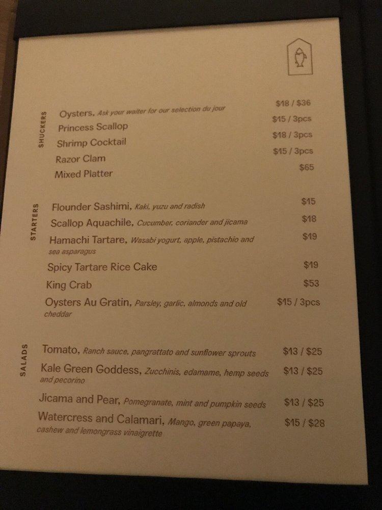 Menu at Makro Pêcheries restaurant, Montréal