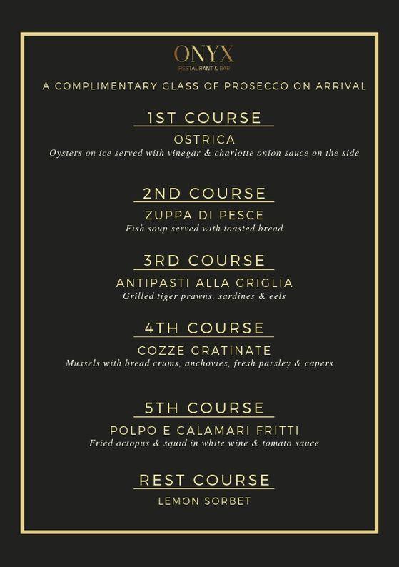 Menu at ONYX Restaurant & Bar, Hornchurch
