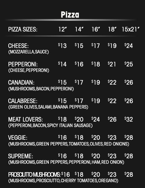 Menu au Pizzeria 4 Stelle, Oakville