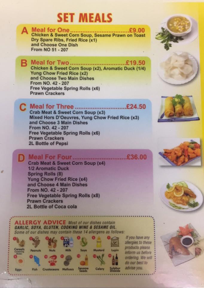 Menu at Rainbow City fast food, Hartlepool