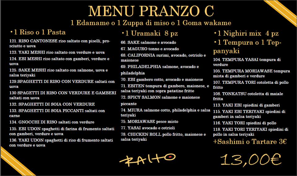 Menu at Raito restaurant, Sant'Angelo Lodigiano