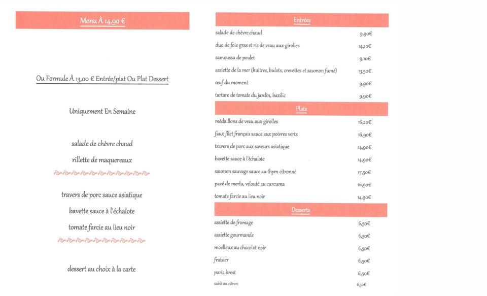 Menu au Restaurant Le Clos Racine, Gaillon