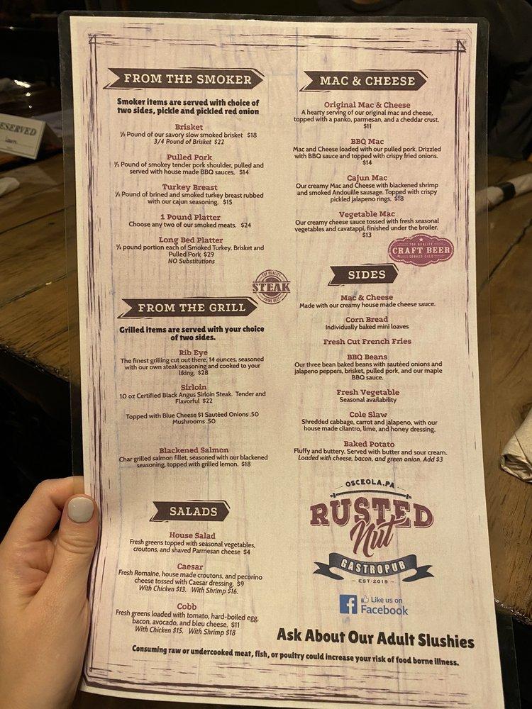 Menu at rusted Nut pub & bar, Osceola