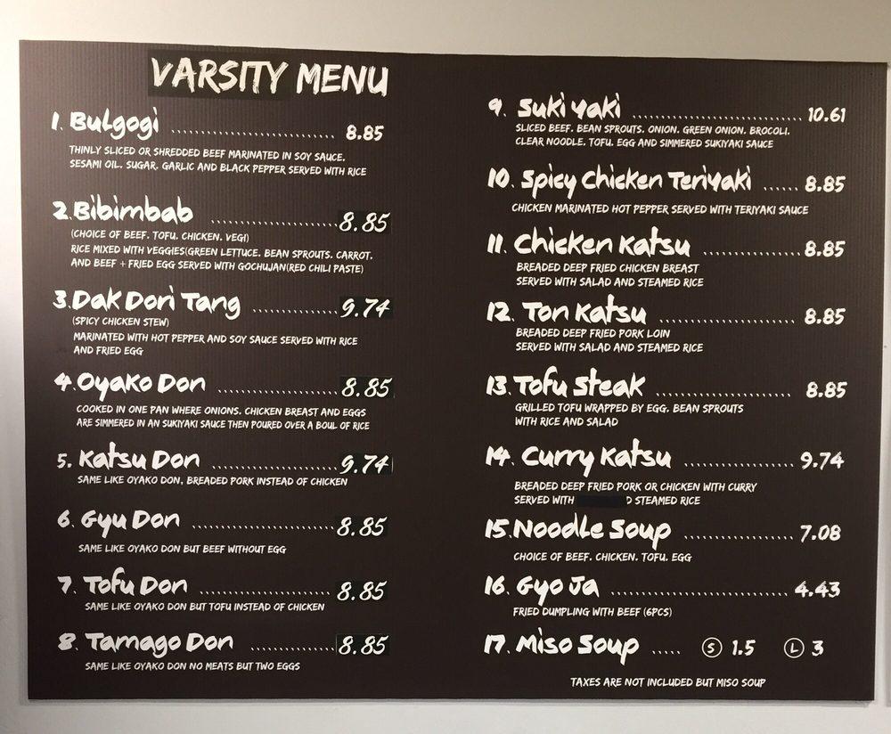 Menu at Varsity restaurant, Toronto, 914 Bloor St W