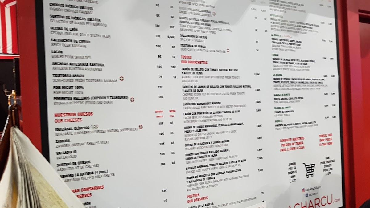 Menu at la charcu pub & bar, Bilbao