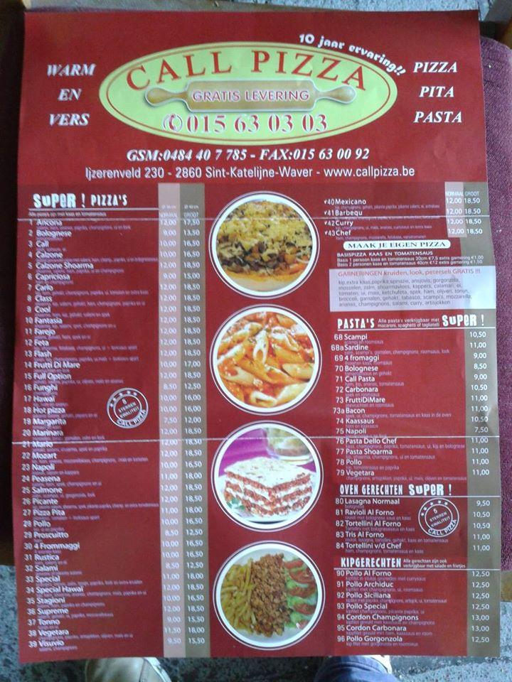Menu at Call Pizza, Sint-Katelijne-Waver