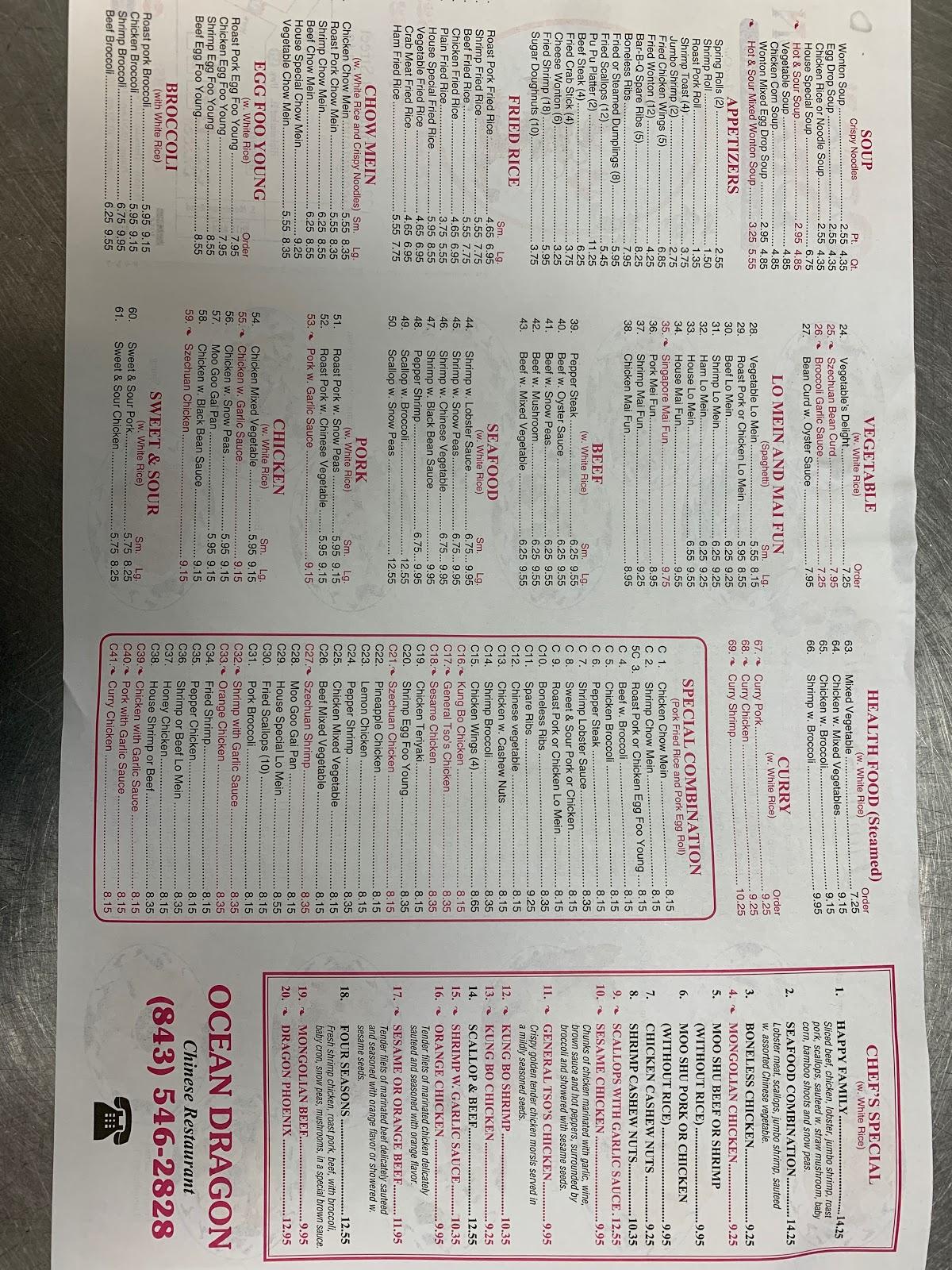 Menu at Ocean Dragon Chinese Restaurant, Georgetown