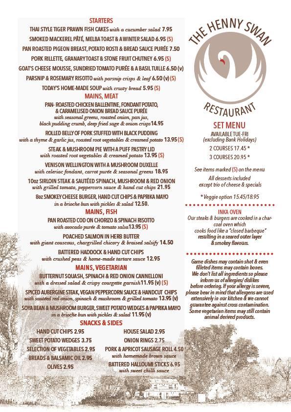 Menu at The Henny Swan restaurant, Sudbury, Henny Rd