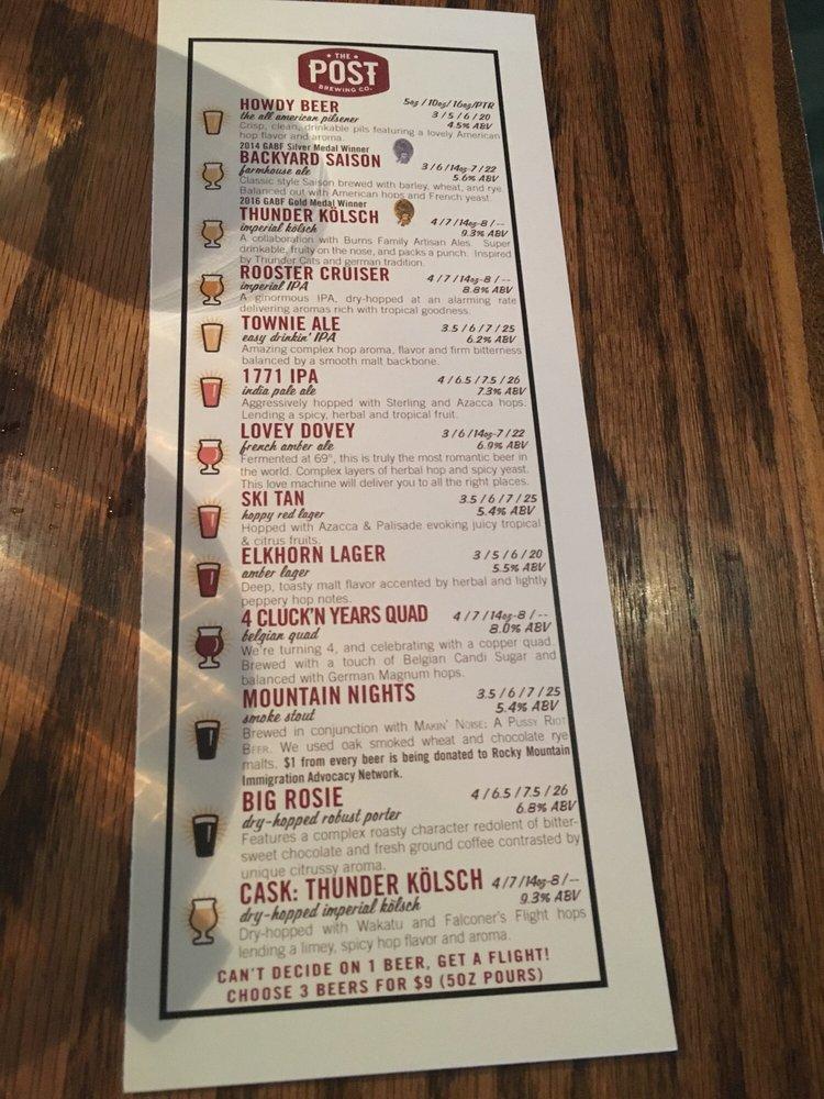 Menu at The Post Chicken & Beer restaurant, Lafayette, 105 W Emma St