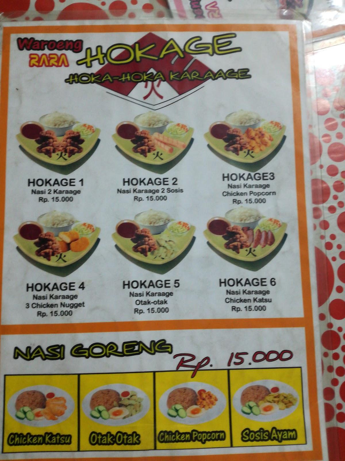 Menu at Waroeng Rara restaurant, West Jakarta