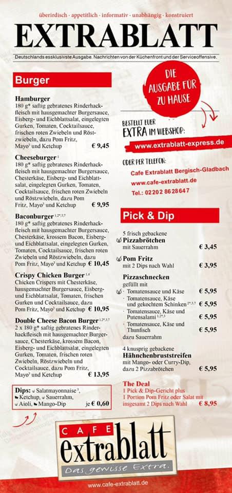 Speisekarte von Cafe Extrablatt, Bergisch Gladbach, Hauptstraße 164-166